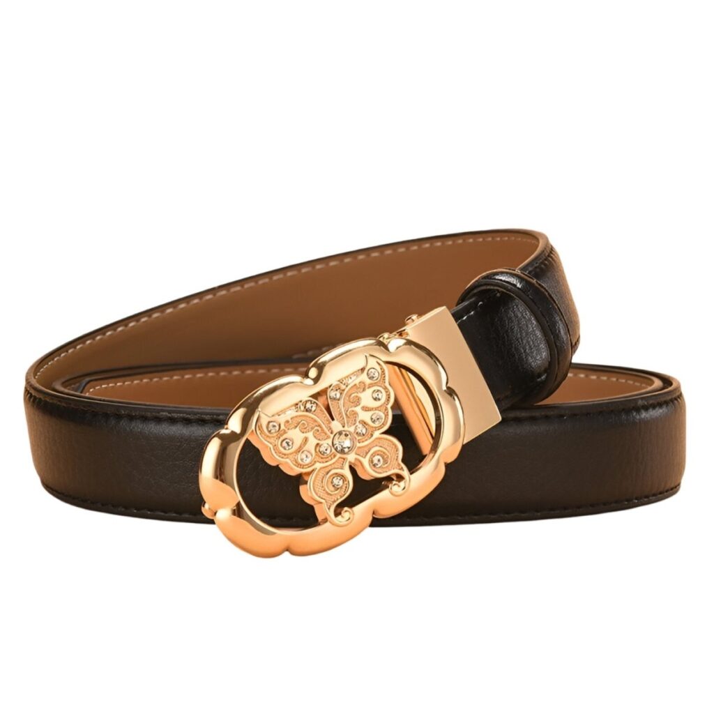 Ratchet Belt in Leather with Butterfly Buckle, Edvina Model | Belt Boutique